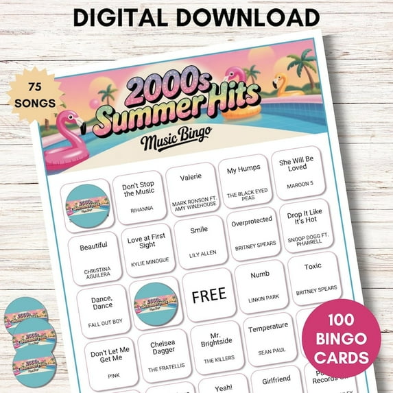 2000s Summer Hits Music Bingo — Y2K Bingo Game with Spotify Playlist ...