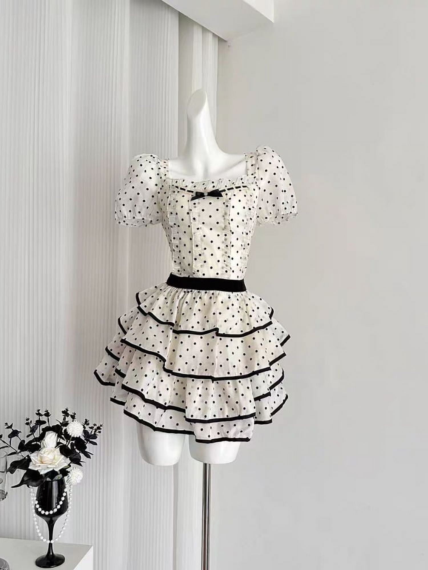 2000s Vintage Y2k Polka Dot Pleated Mini Dress Women Casual Sweet Even ...