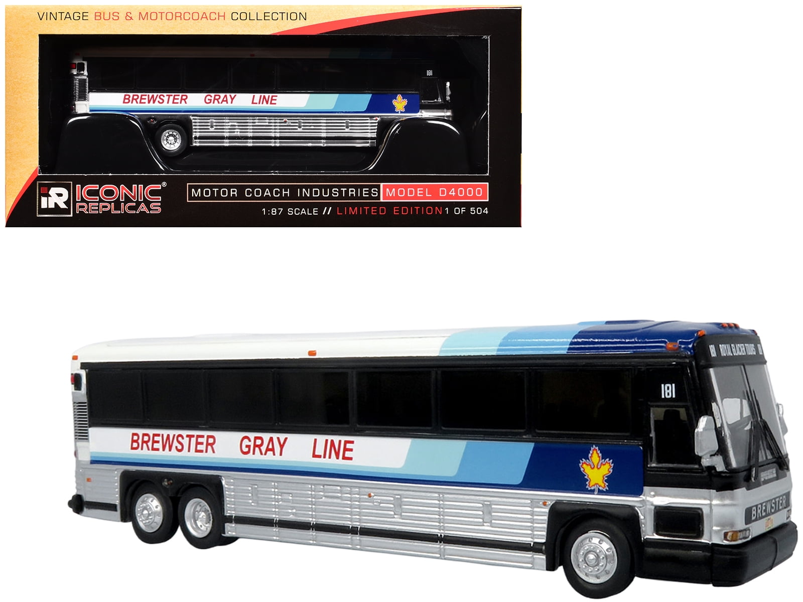 2001 MCI D4000 Coach Bus "Brewster Gray Line" White with Blue Stripes 1 ...