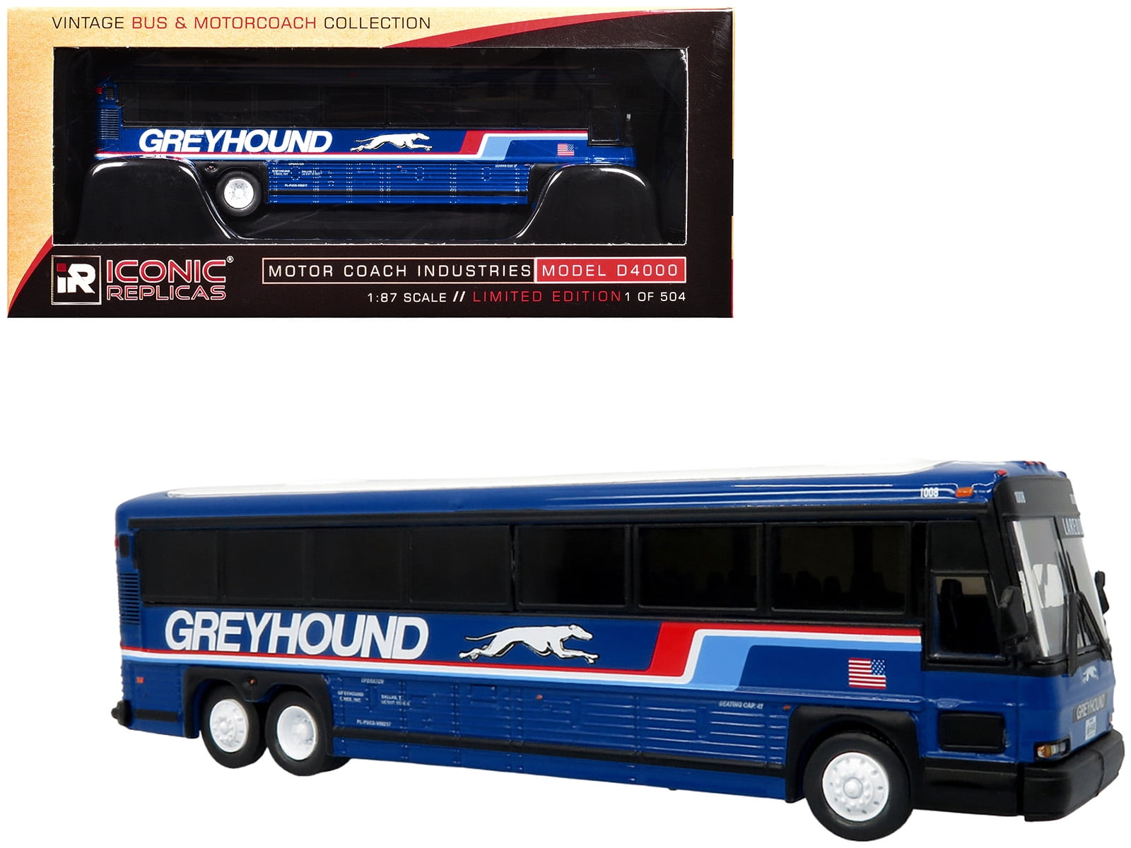 2001 MCI D4000 Coach Bus "Greyhound" Blue with Stripes Ltd Ed 1/87 (HO ...