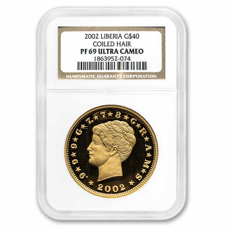 2002 Liberia Proof Gold 40 Dollars Stella PF-69 NGC (Coiled Hair ...