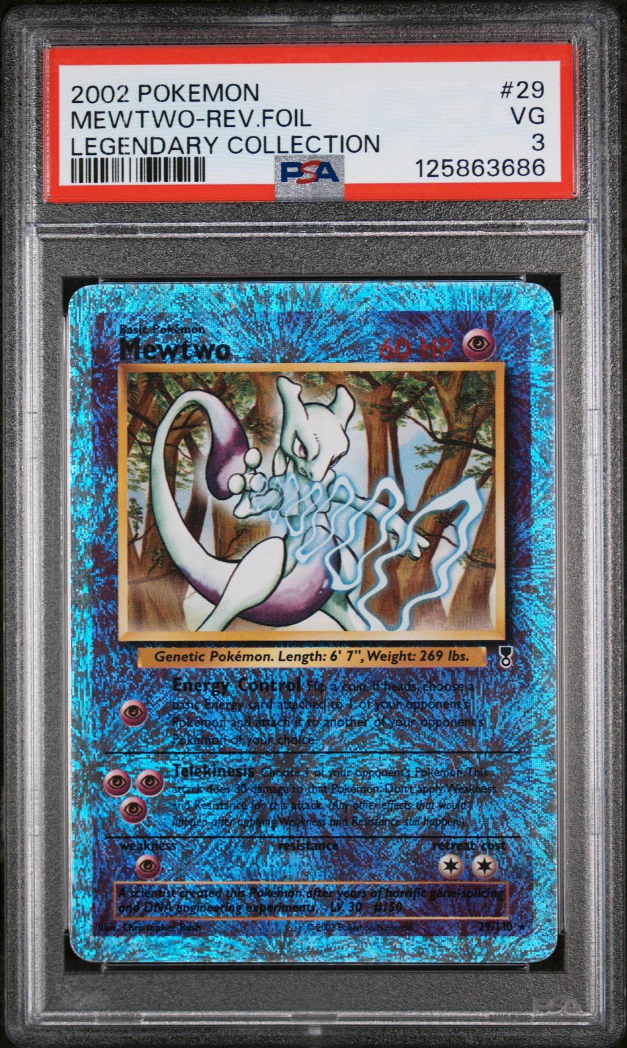 2002 Pokemon Legendary Collection Reverse Holo Mewtwo #29 PSA 3 ...