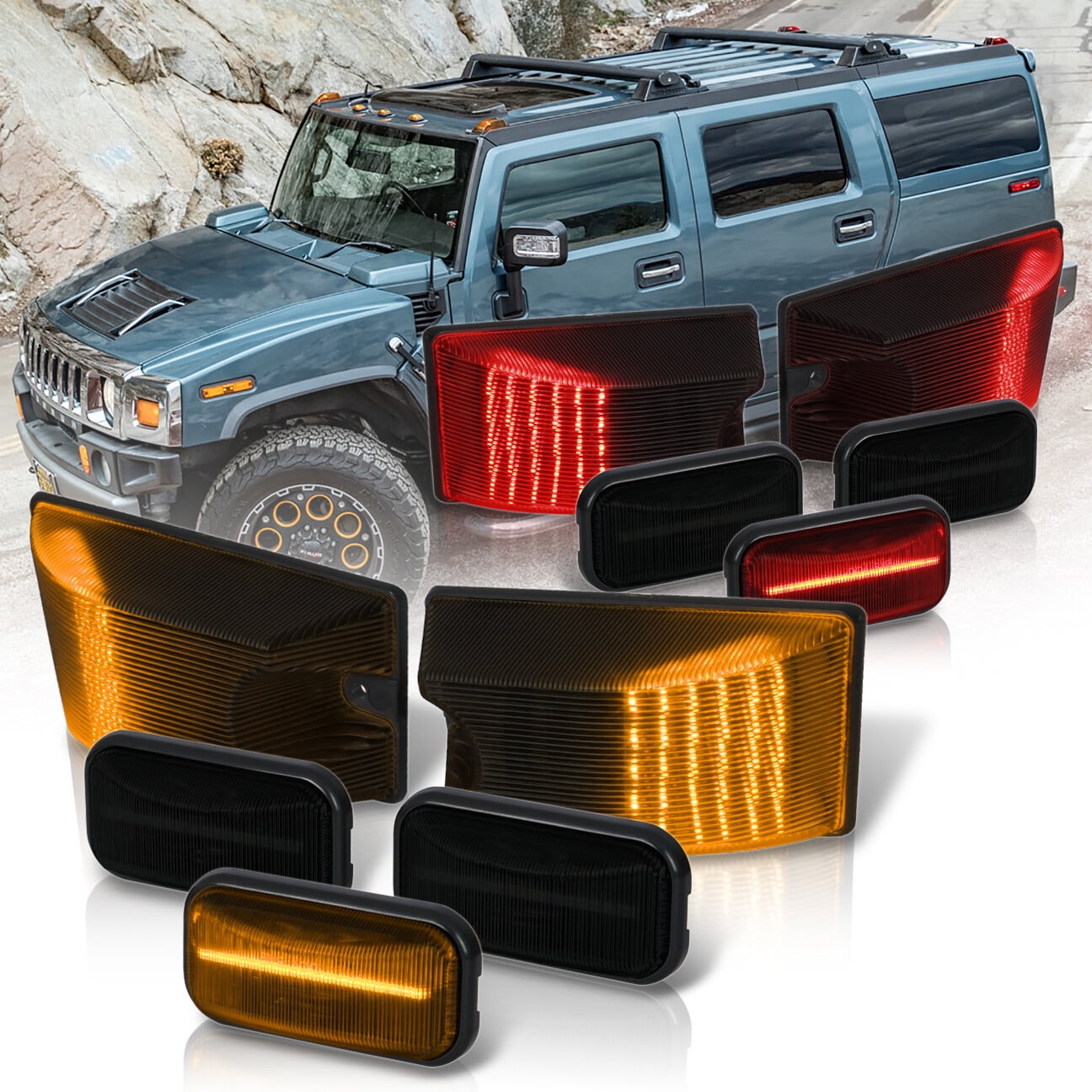 For 2003-2009 Hummer H2 / H2 SUT (10-Pieces) Front Amber + Rear Red LED ...