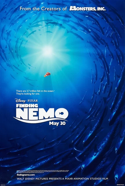2003 Disney Finding Nemo Movie Poster Dory Gill Bloat Bubbles UNFRAMED ...