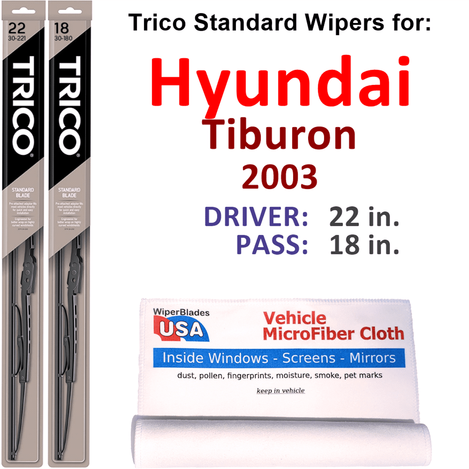 2003 Hyundai Tiburon Wiper Blades (Set of 2) - Walmart.com