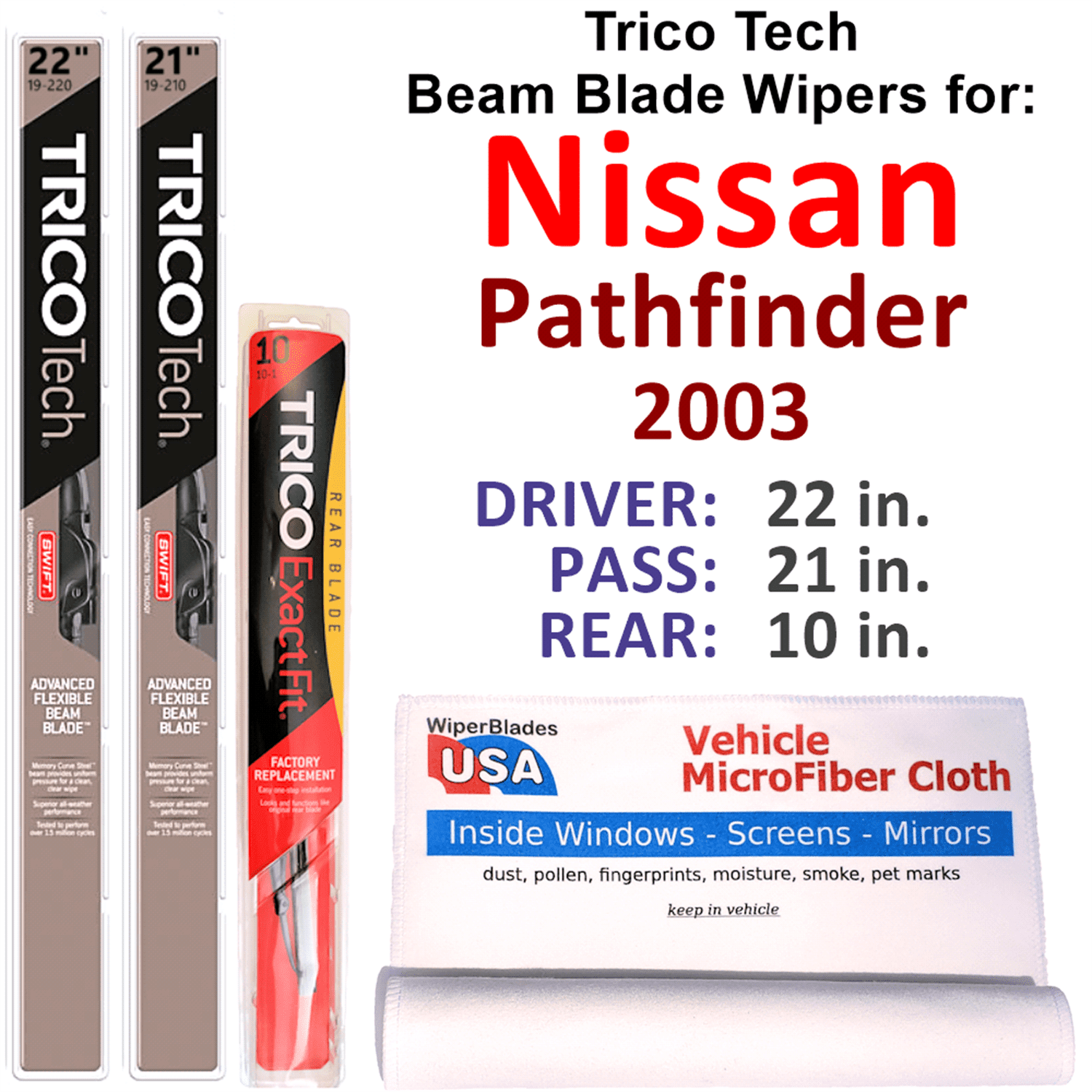 2003 Nissan Pathfinder Beam Blade Wipers (Set of 3) w/Rear Wiper ...