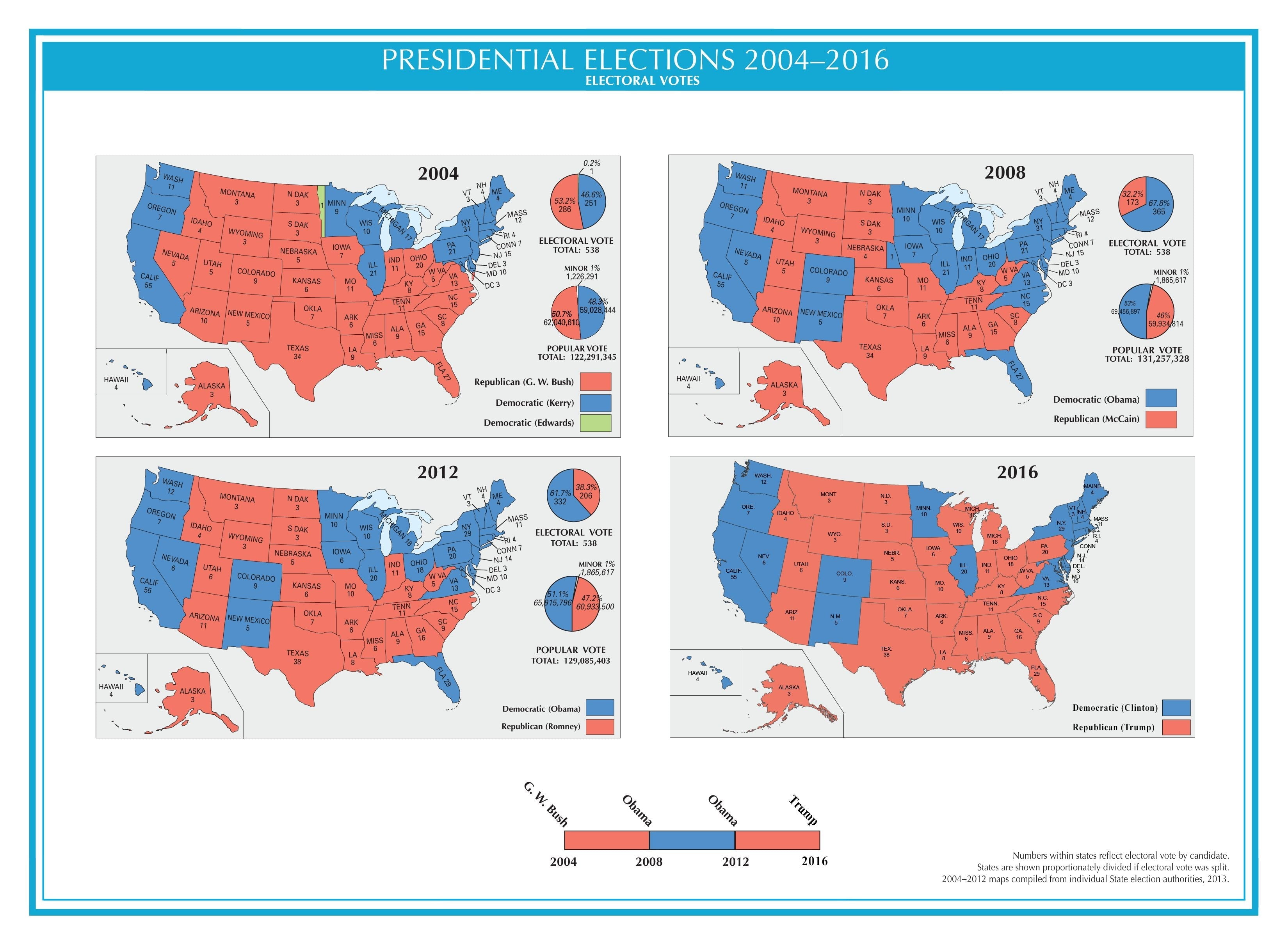 2004-2016 USA Electoral Map GLOSSY POSTER PICTURE PHOTO PRINT BANNER ...