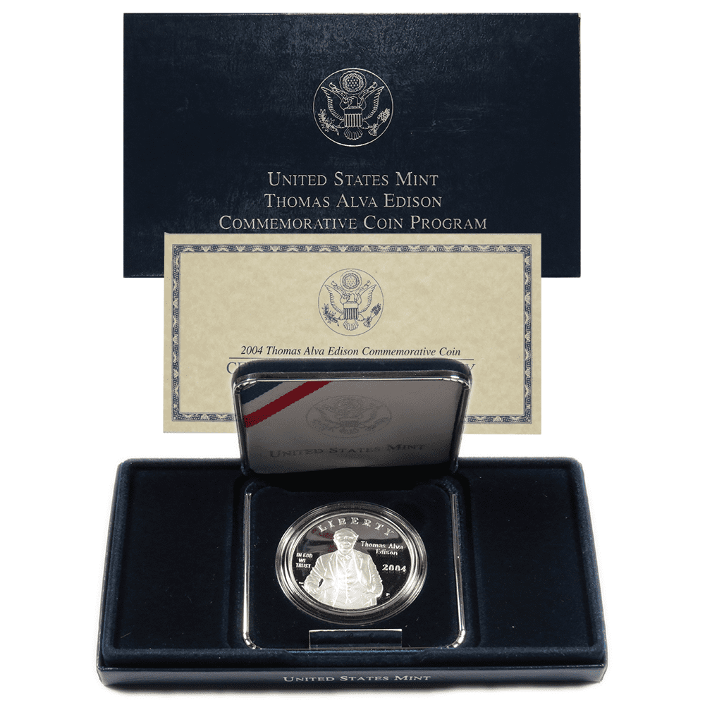 2004-P Proof $1 Silver Thomas Edison Commemorative Box, OGP & COA ...