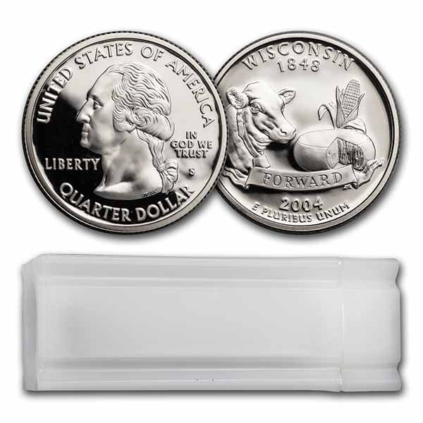 2004-S Wisconsin Statehood Quarter 40-Coin Roll Proof (Silver ...