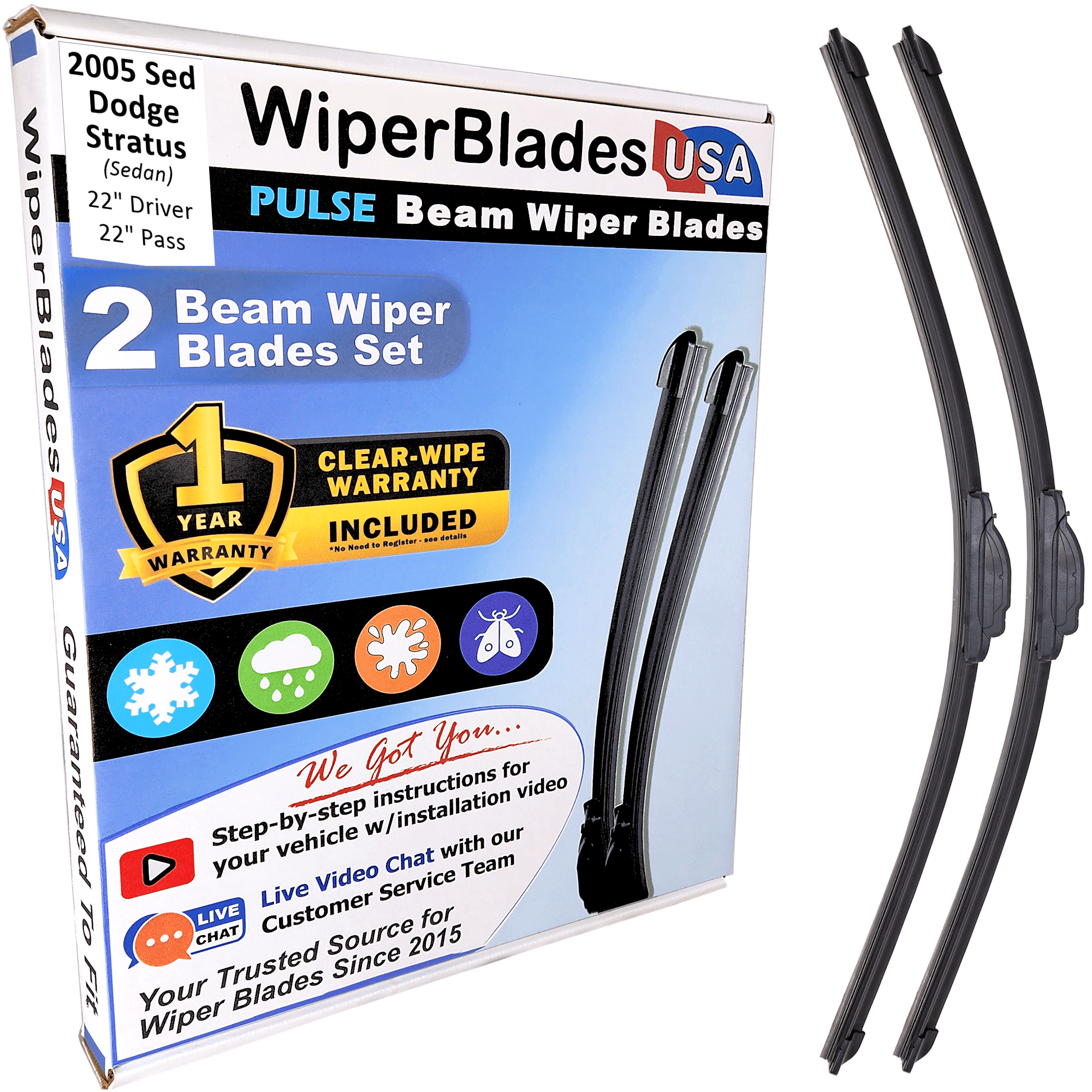 2005 Dodge Stratus Beam Wiper Blades Wipers w/1yr Warranty (Set of 2 ...