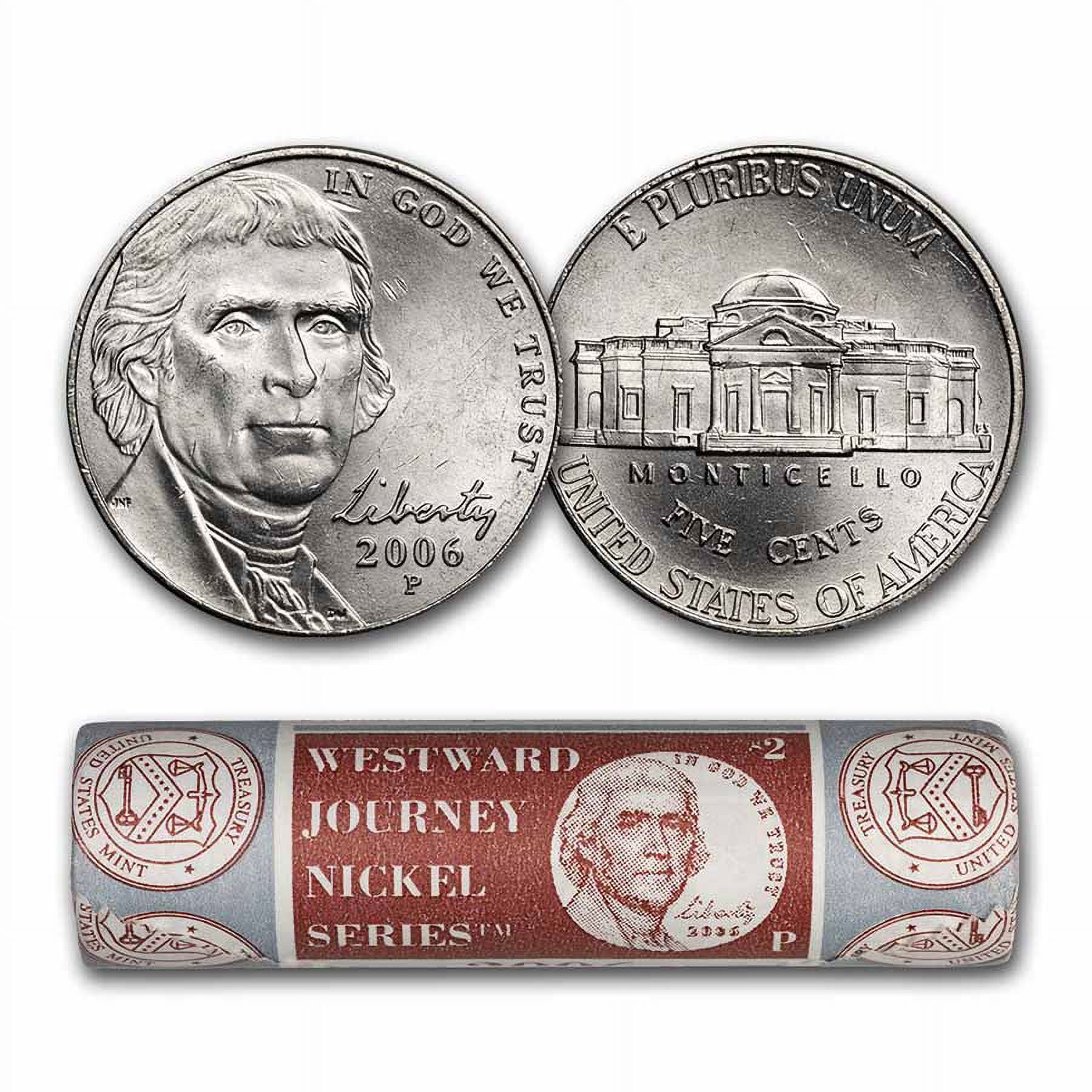 2006-P Jefferson Nickel Roll 40-Coin Mint Wrapped Roll BU - Walmart.com
