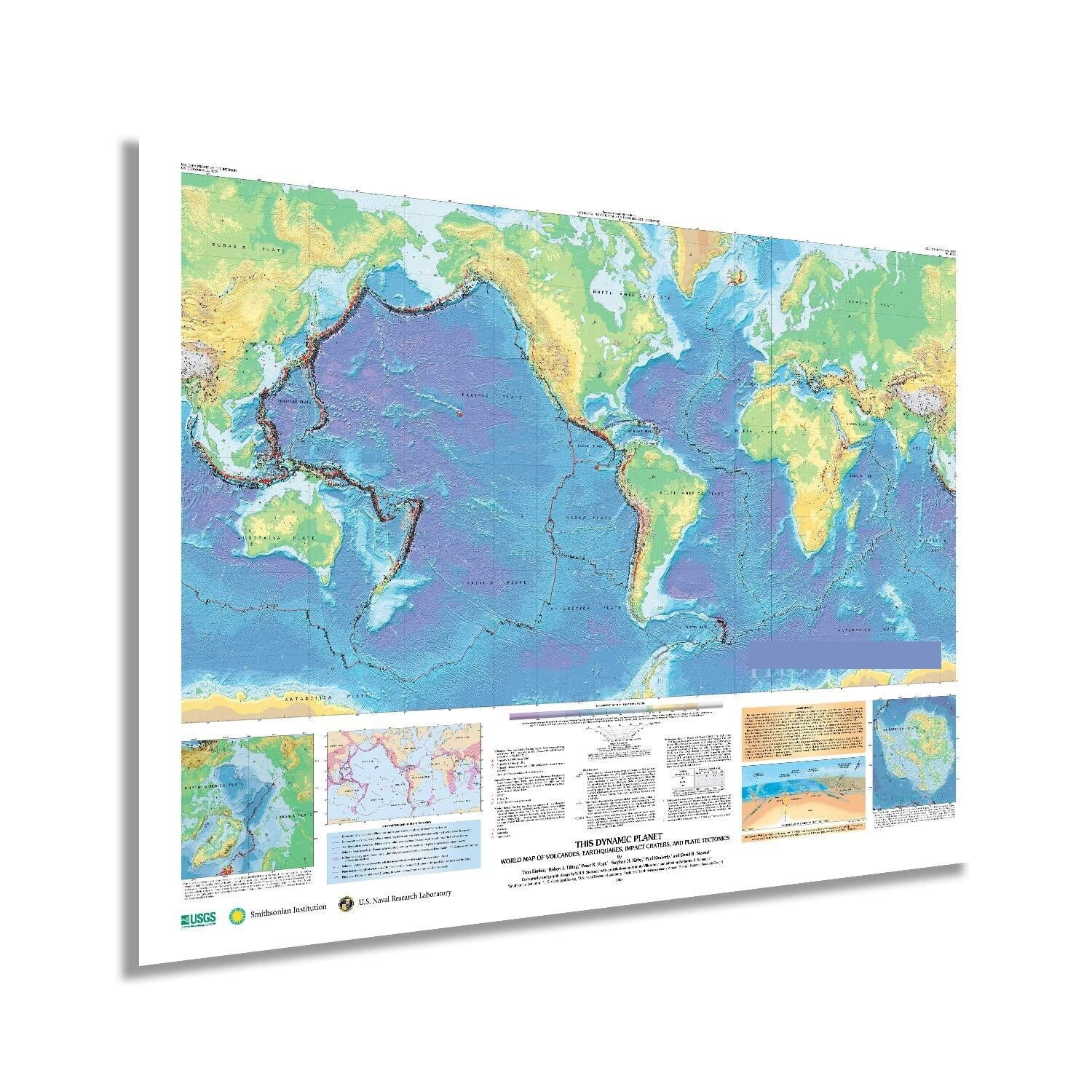2006 World Map of Volcanoes Earthquakes Impact Craters & Plate ...