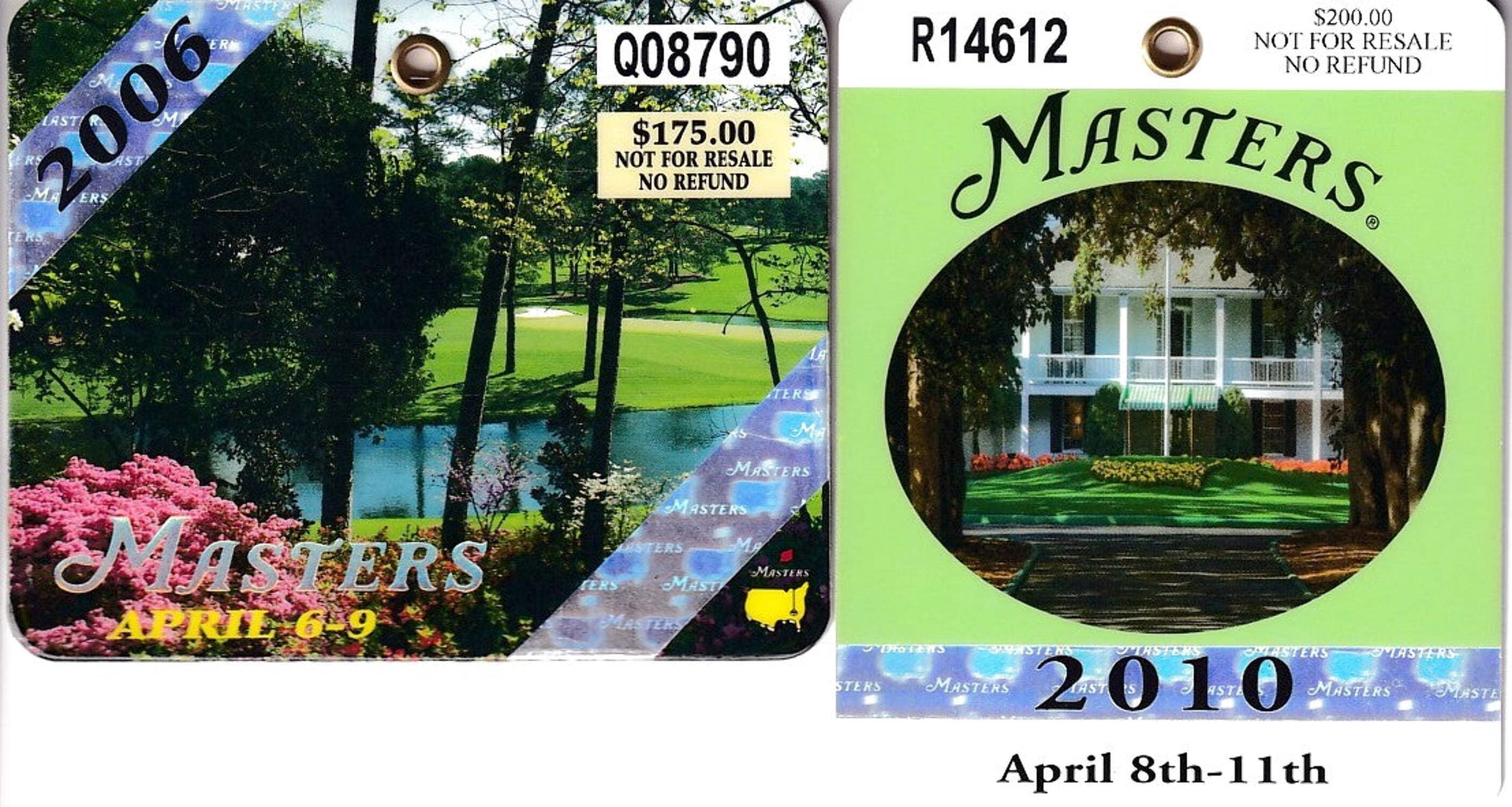 2006 and 2010 Masters golf badges (Phil Mickelson wins green jacket ...