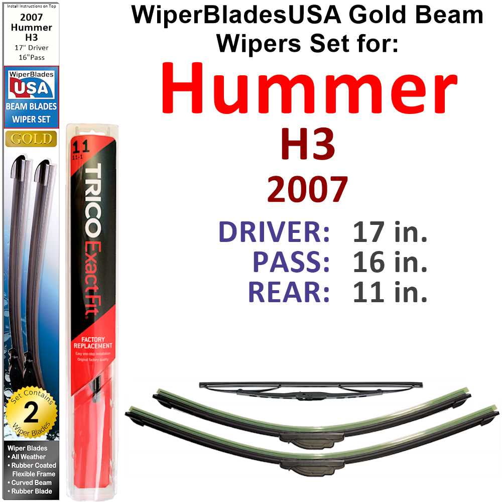 2007 Hummer H3 Beam Wiper Blades Wipers WBUSA (Set of 3) w/Rear Wiper ...