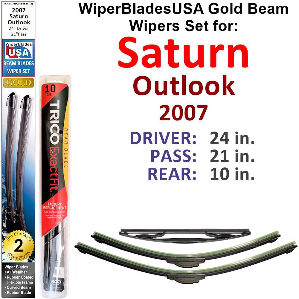 2007 Saturn Outlook Beam Wiper Blades Wipers WBUSA (Set of 3) w/Rear ...