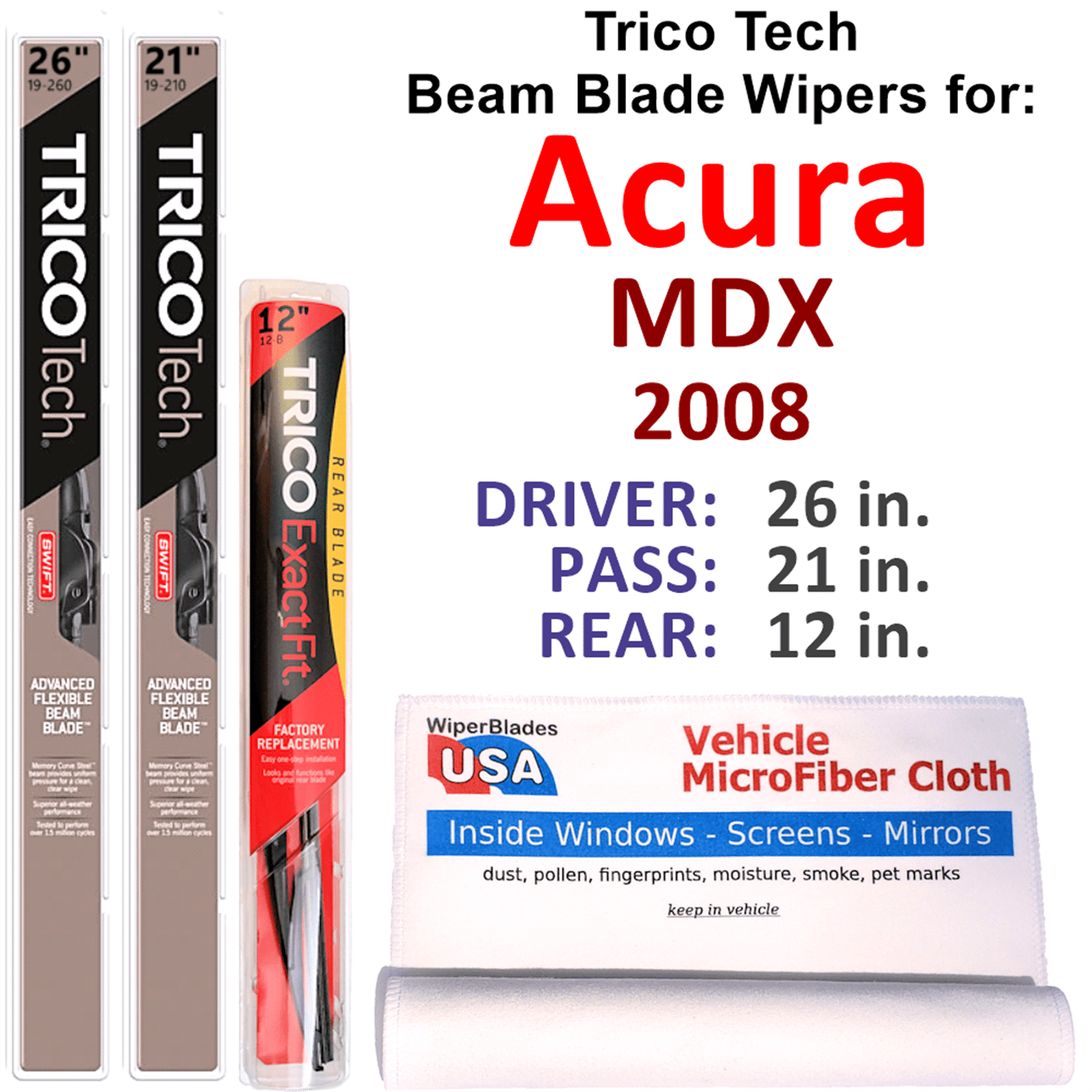 2008 Acura MDX Beam Blade Wipers (Set of 3) w/Rear Wiper - Walmart.com