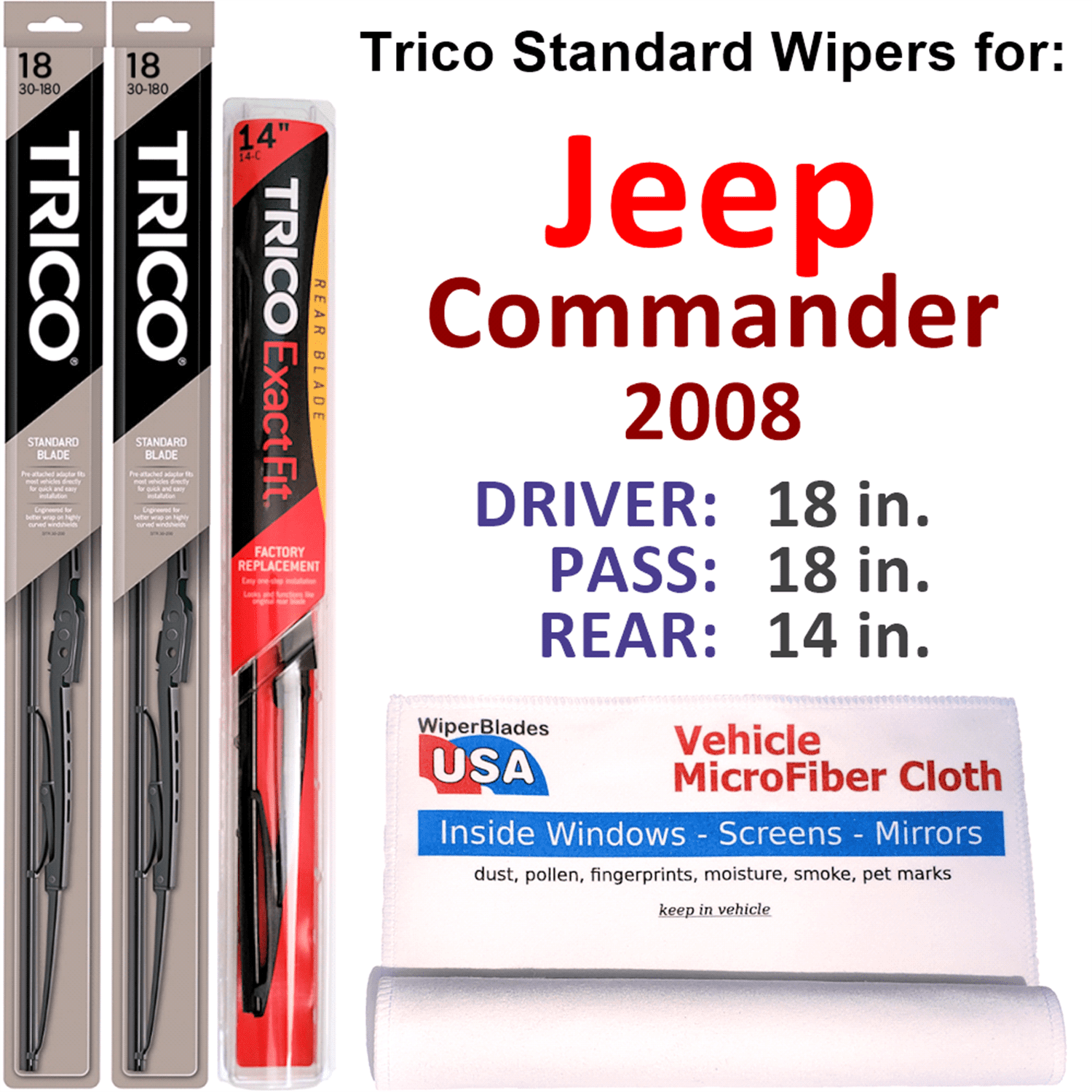 2008 Jeep Commander Wiper Blades (Set of 3) w/Rear Wiper - Walmart.com