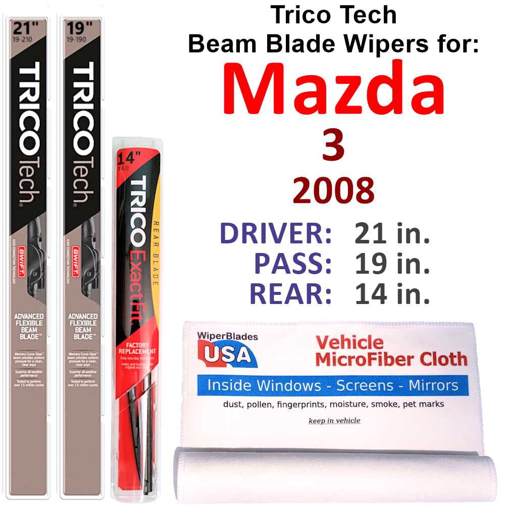 2008 Mazda 3 Beam Blade Wipers (Set of 3) w/Rear Wiper - Walmart.com