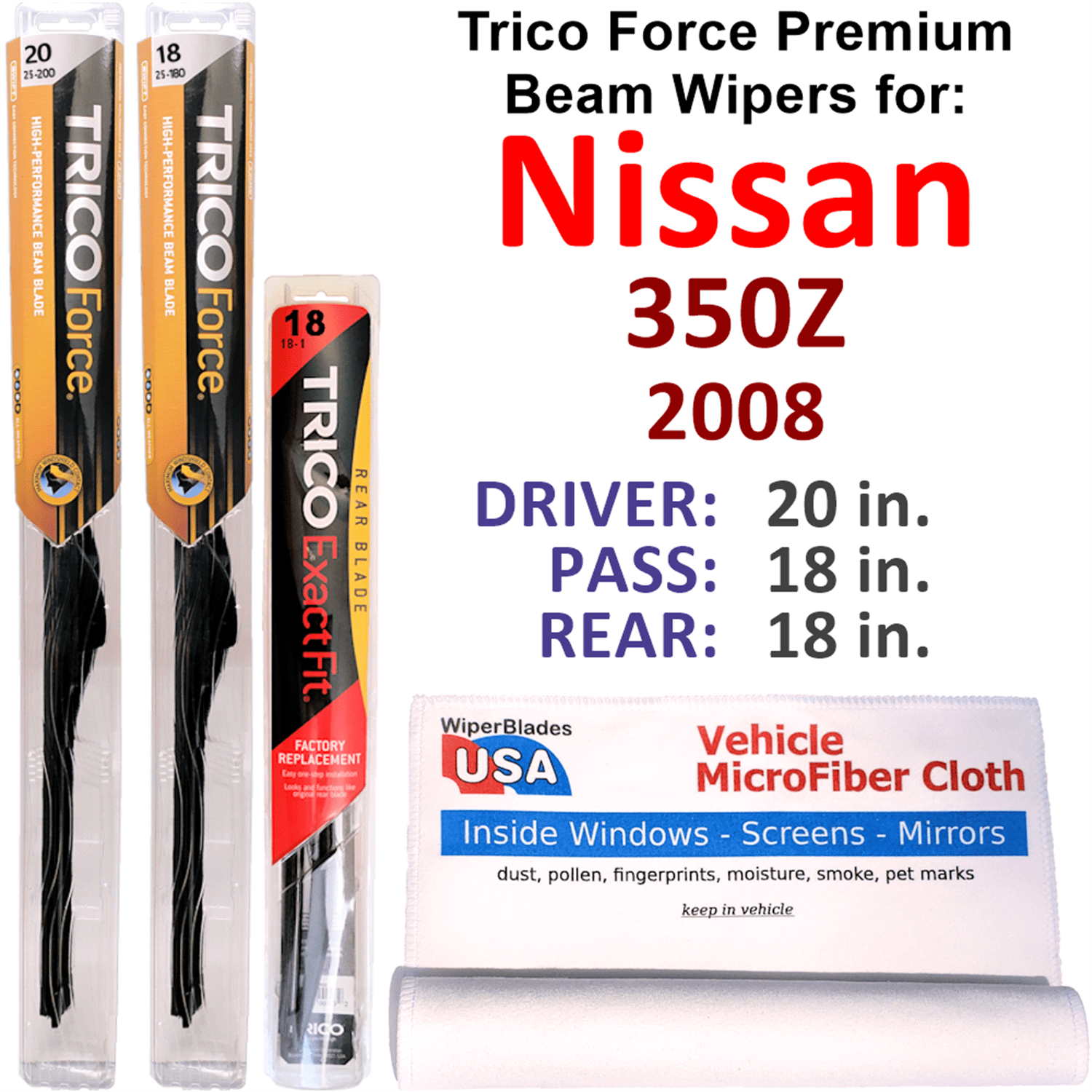 2008 Nissan 350Z Performance Beam Wipers (Set of 3) w/Rear Wiper ...