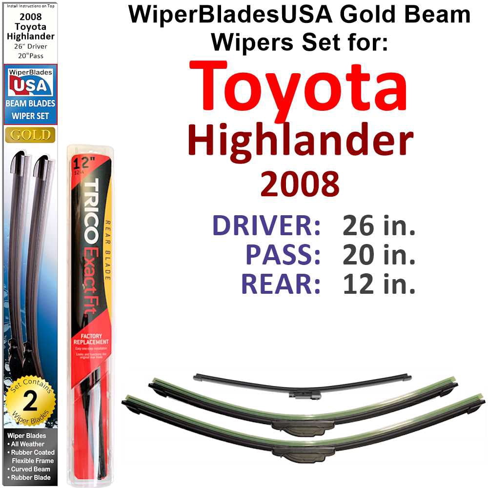 2008 Toyota Highlander Wiper Blade Size