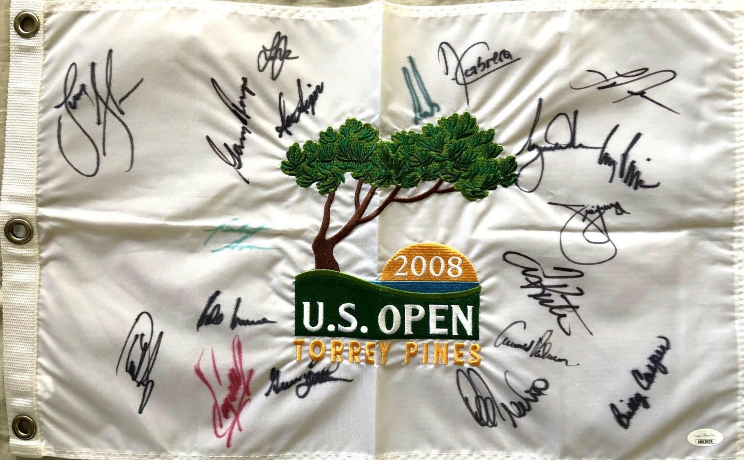 2008 US Open golf pin flag autographed by 19 winners Tiger Woods Arnold ...
