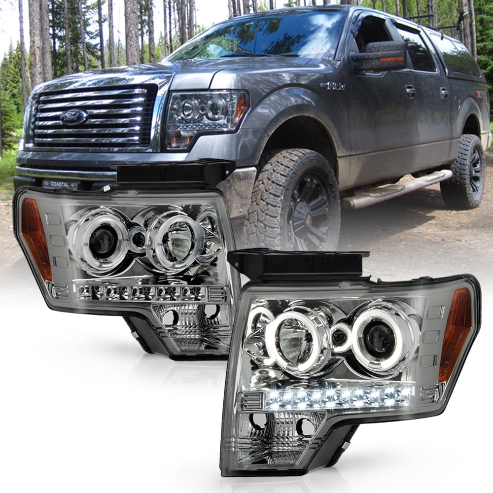 2009-14 Ford F-150 F150 DUAL LED Halo Smoked Projector Headlights ...