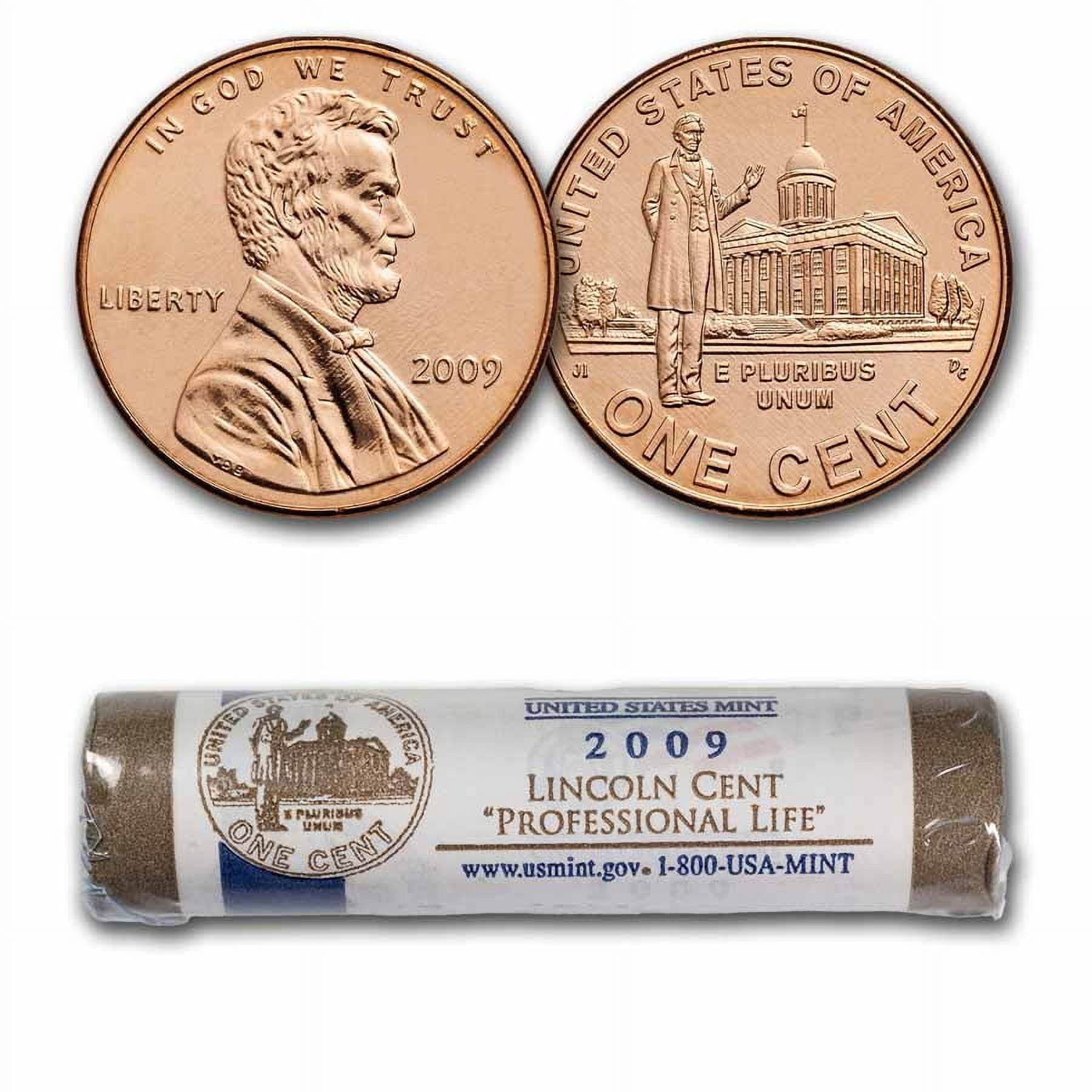2009 Lincoln Cent Professional Life 50-Coin Mint Wrapped Roll BU ...