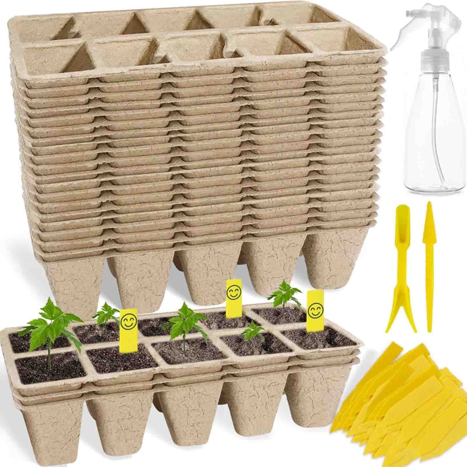 200Cells Seedling Start Trays with Drain Holes,20pcs Peat Pots Seedling ...