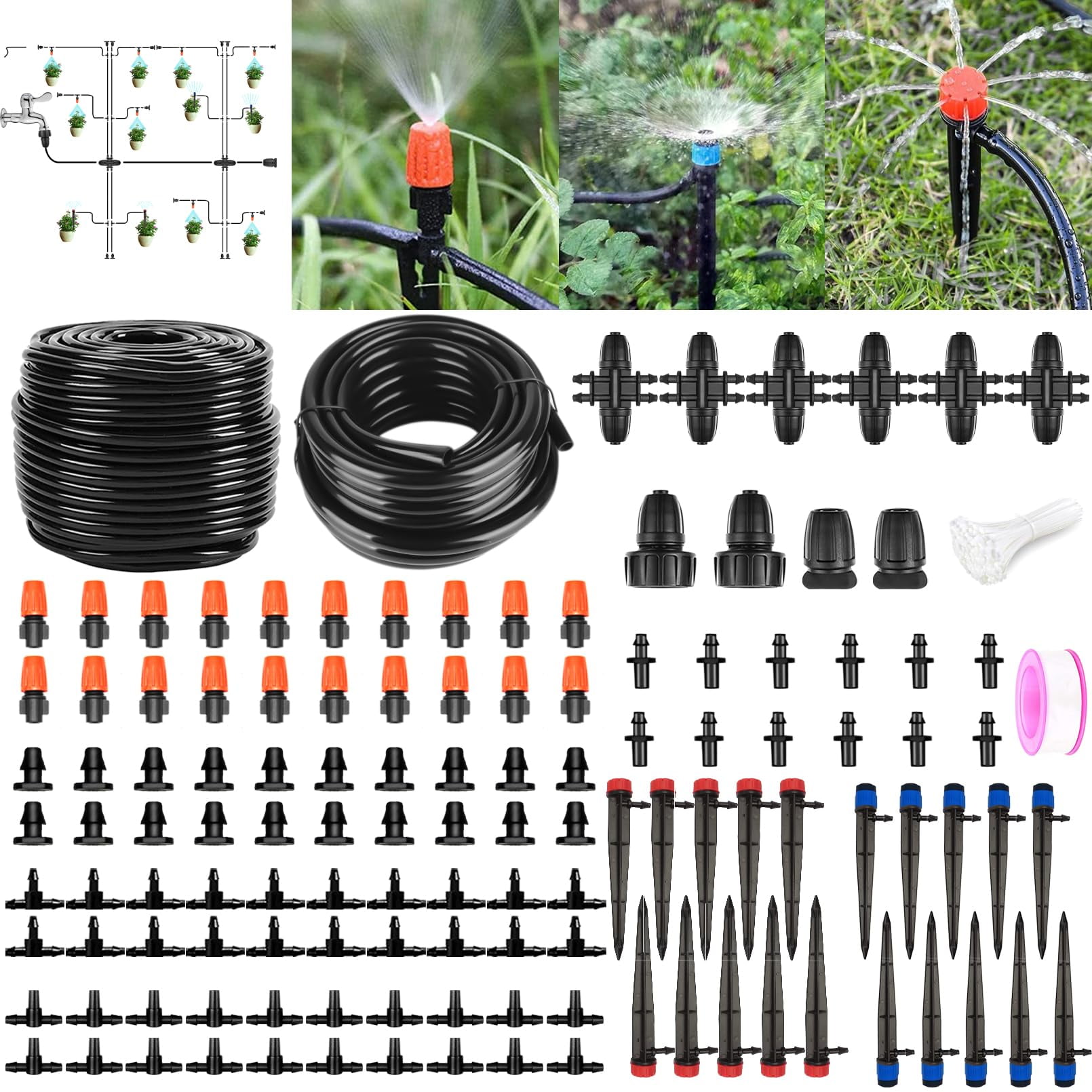 200FT+40FT Drip Irrigation System, Garden Watering System with 8/11mm ...