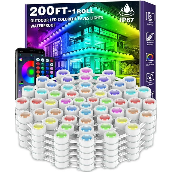 200FT Permanent Outdoor RGB Lights,Waterproof Smart LED Eaves Lights ...