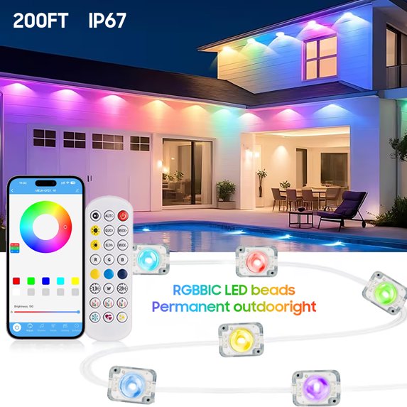 200FT RGBIC Smart permanent outdoor lights Permanent Outdoor Lights ...