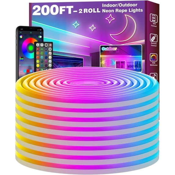 200Ft Led Rope Lights, Flexible Neon Lights Control with App/Remote ...
