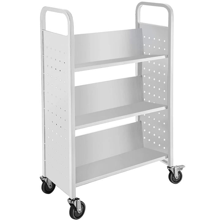 200LBS Book Cart,49.2"x29.5"x13.8" V-Shaped Rolling Library Cart with 4 ...