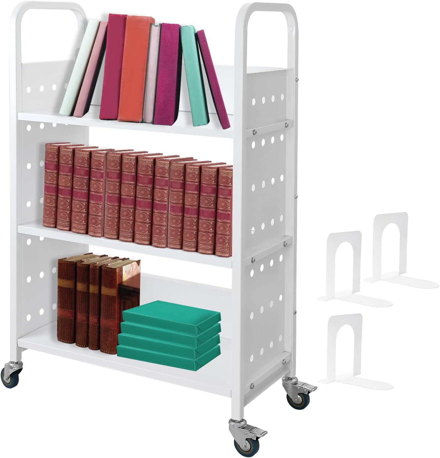 200LBS Library Book Cart, Single Sided L-Shaped Library Cart with 2 ...