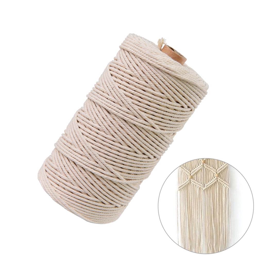 200M 3mm Natural Cotton Unstained Rope Tapestry Braided Tread for ...