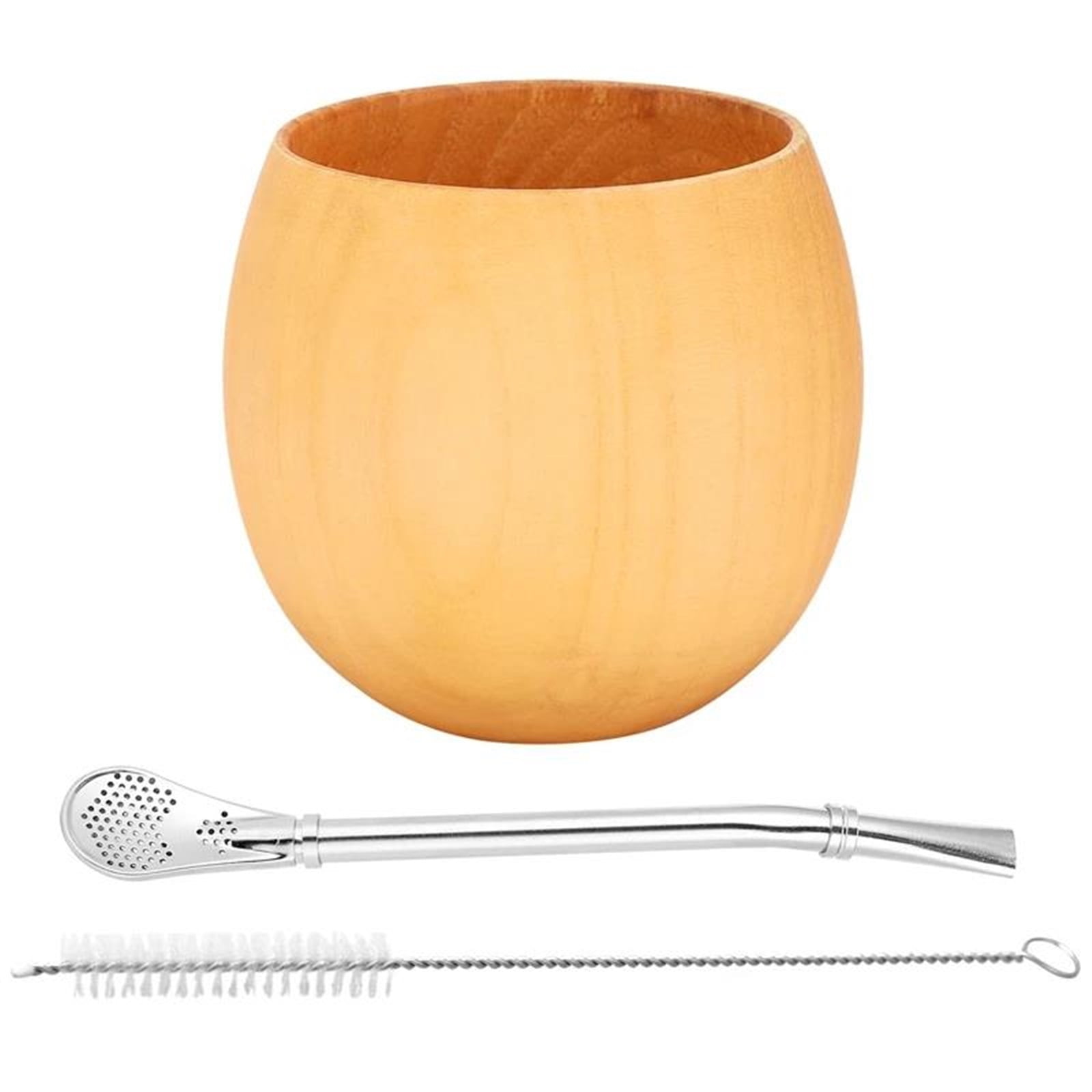 200ML Handmade Natural Wood Coffee Water Mate Cup With Spoon Straw ...