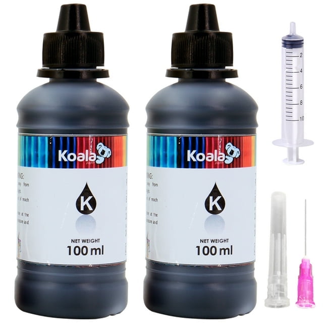 200ML Koala Ink Refill Kit Black Ink Bottles Compatible with Epson Canon HP Brother Inkjet ...