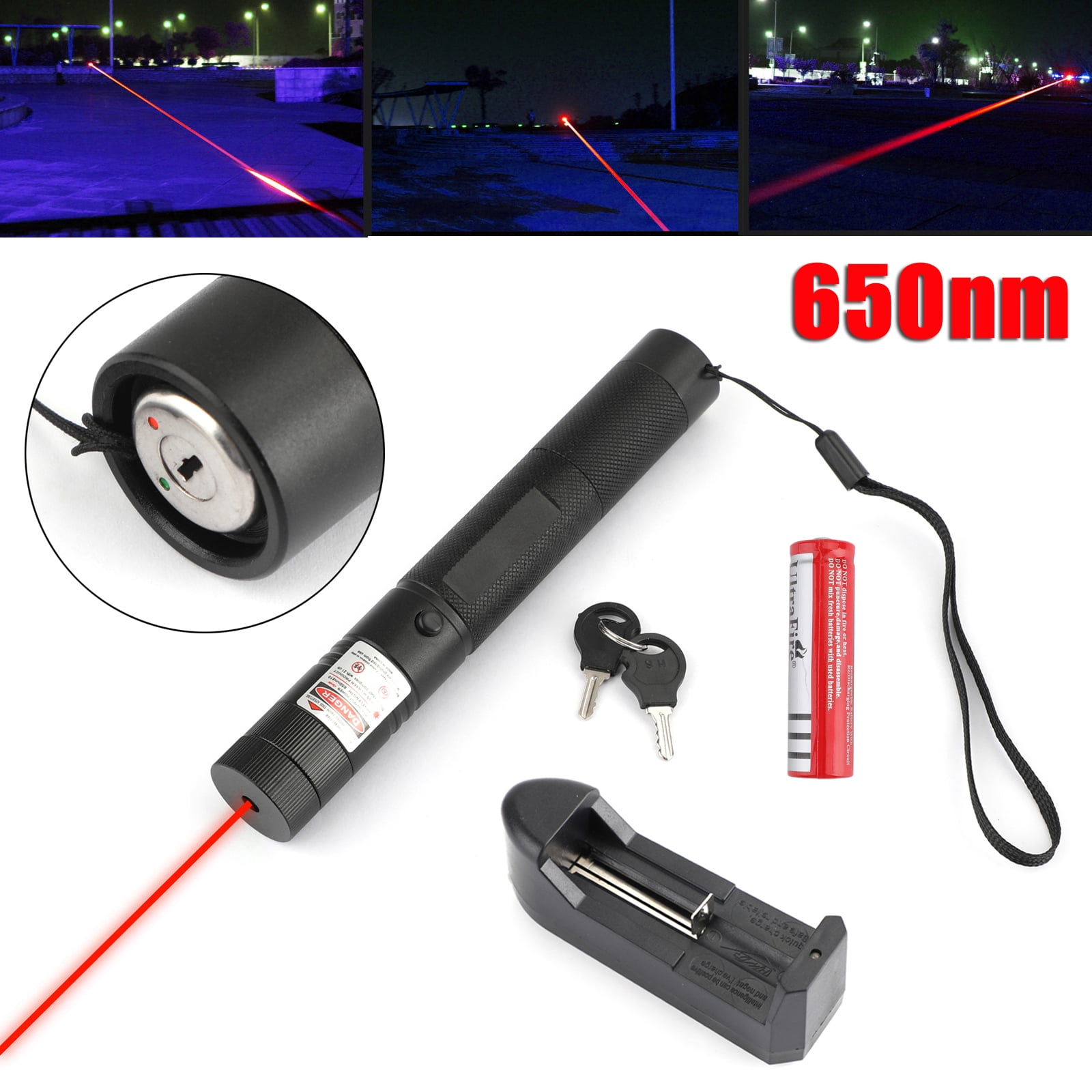 200Miles Red Laser Pointer Pen Visible Beam 18650 Light Lazer Lamp ...