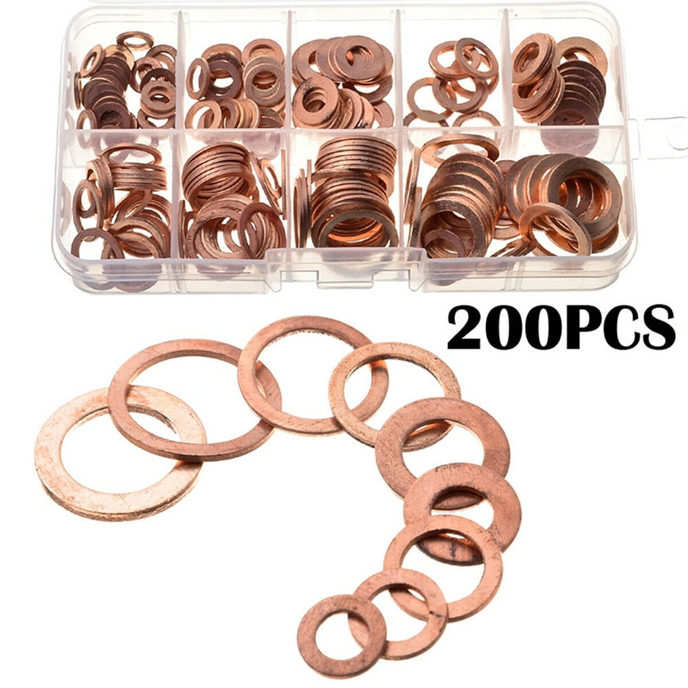 200PC Boxed 9Sizes Engine Oil Drain Plug Copper Crush Washer Seal O ...