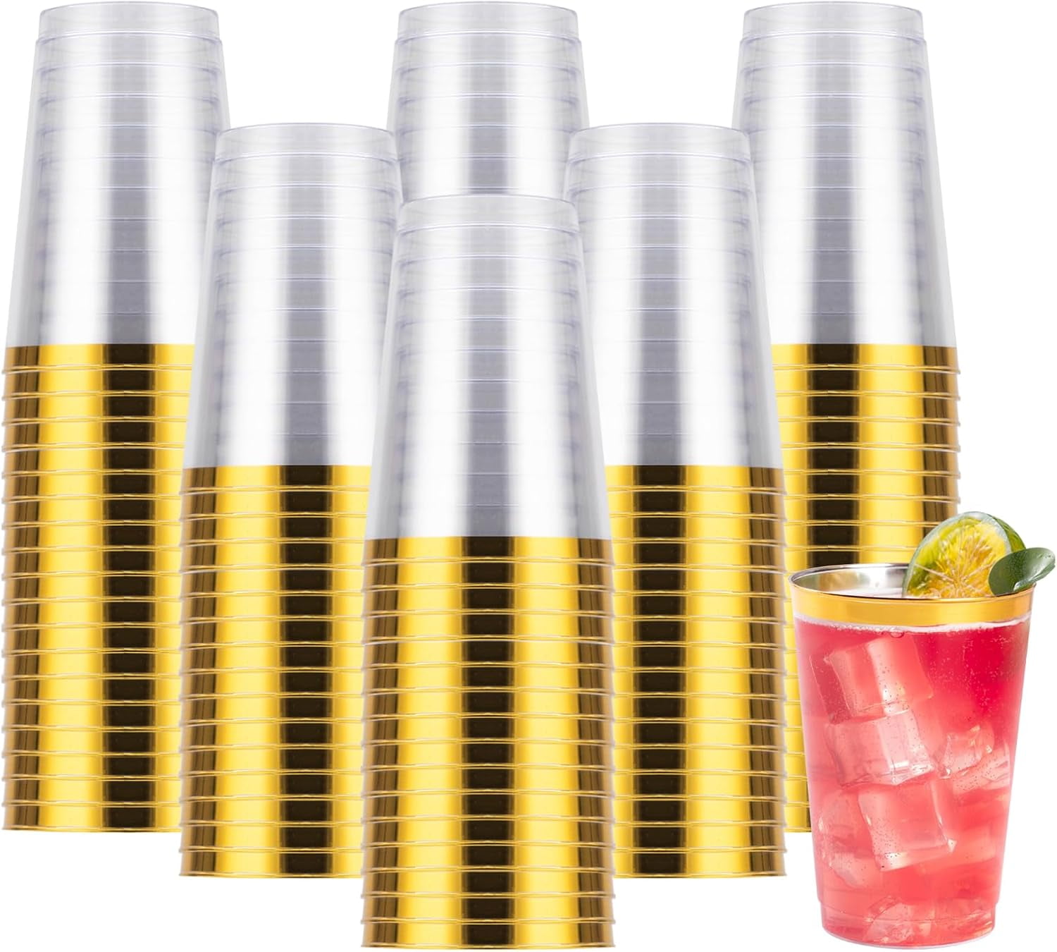 200PCS 12oz Gold Plastic Cups for Party, Disposable Gold Rim Cups ...