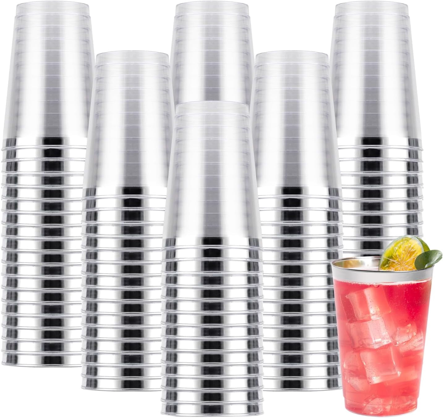 200PCS 12oz Silver Plastic Cups for Party, Disposable Silver Cups ...