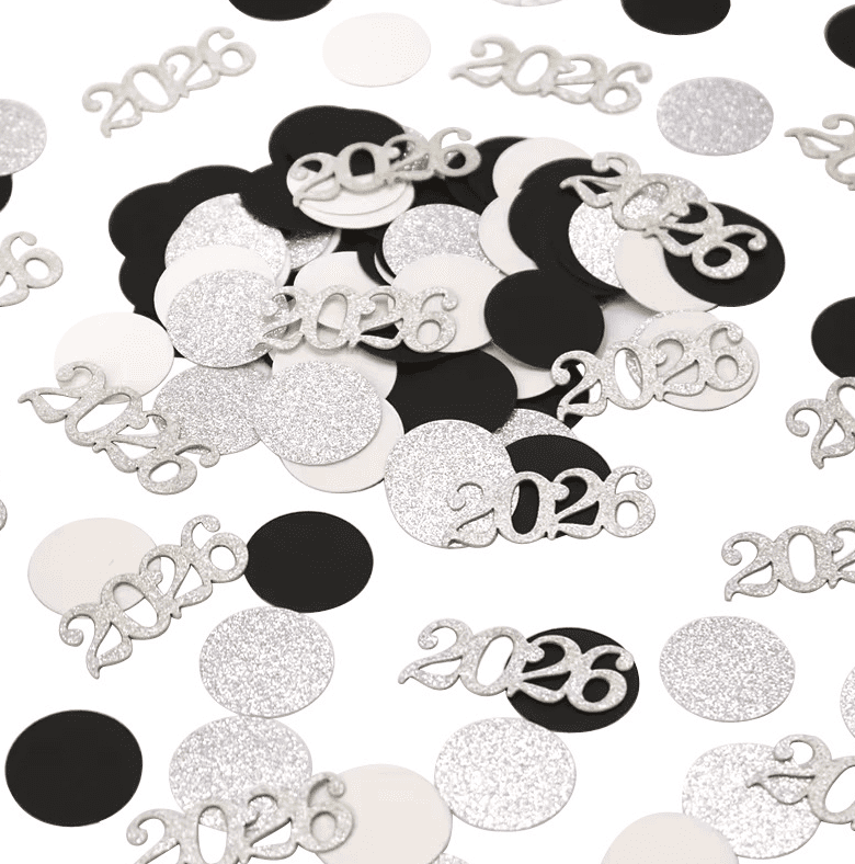 200PCS 2026 Graduation Confetti, Sliver Glitter, Black and White ...