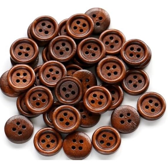 200PCS 5/8 Inch (15mm) Brown Color Wooden Buttons DIY Crafts Button ...