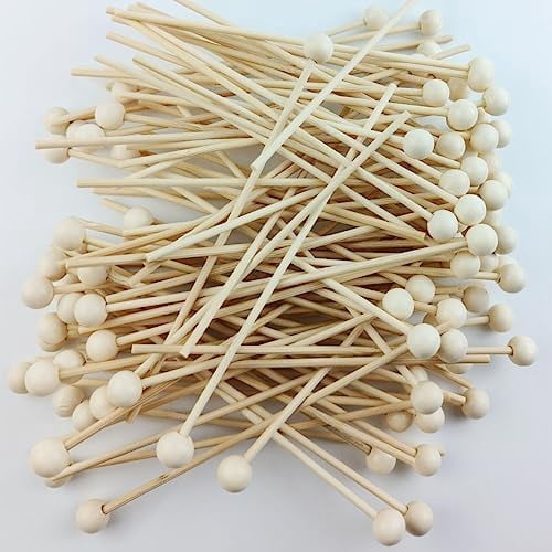 200PCS 6inch Rock Candy Sticks with Ball Wood Swizzle Sticks Wood Cake ...