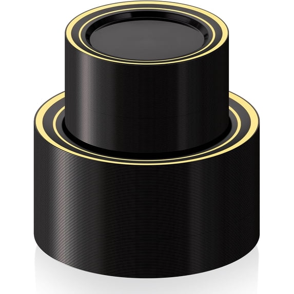 200PCS Black Plastic Plates Set with Gold Rim, 100 10.25 inch Dinner ...
