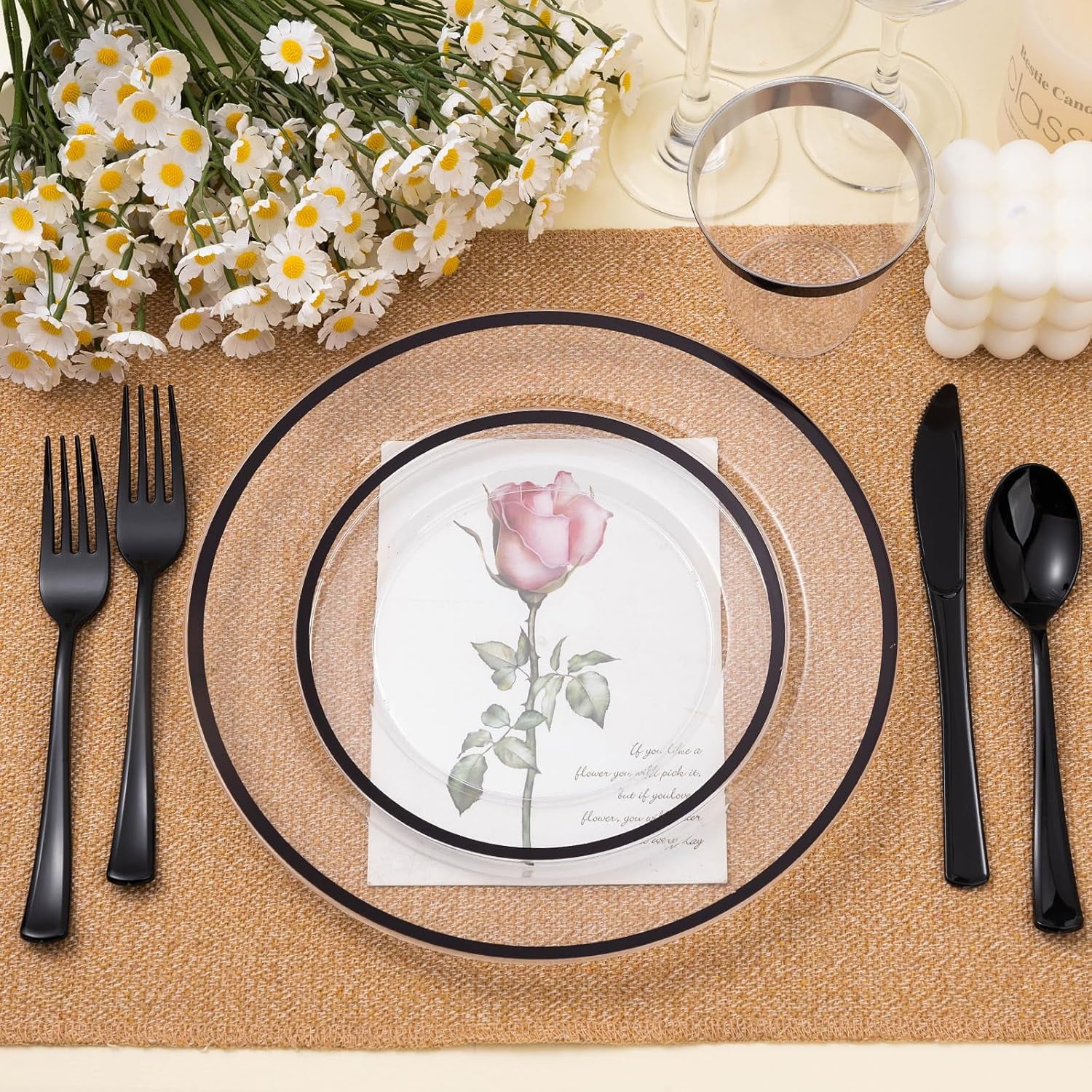 200PCS Black and Clear Plastic Plate Set - Walmart.com