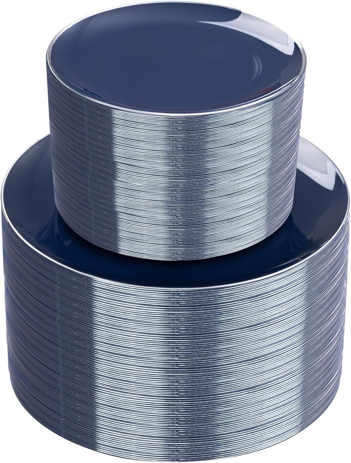 200PCS Blue Plastic Plates with Silver Rim - Navy Blue Plastic Plates ...