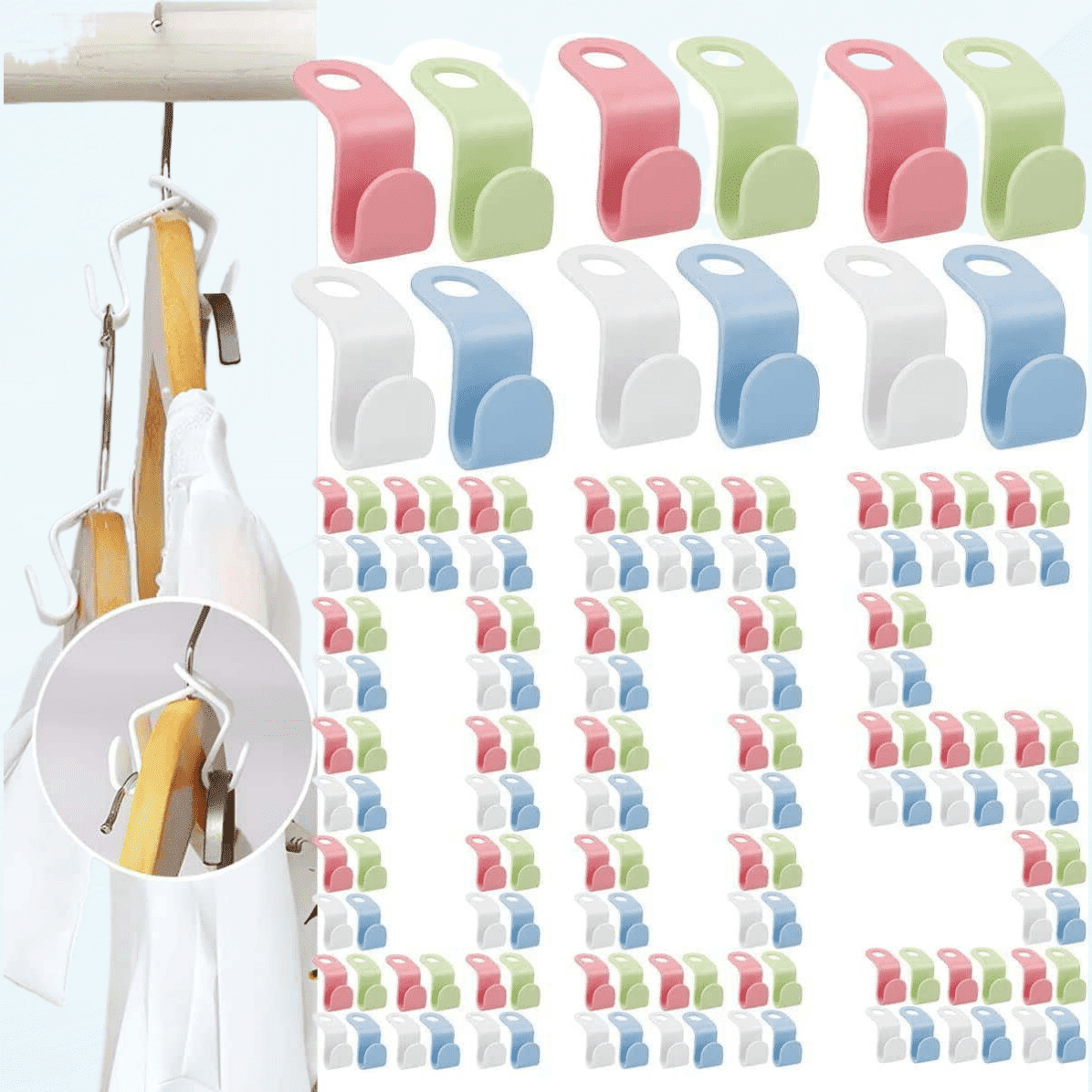200PCS Clothes Hanger Connector Hooks, 4-Colors Hanger Extender Clips ...