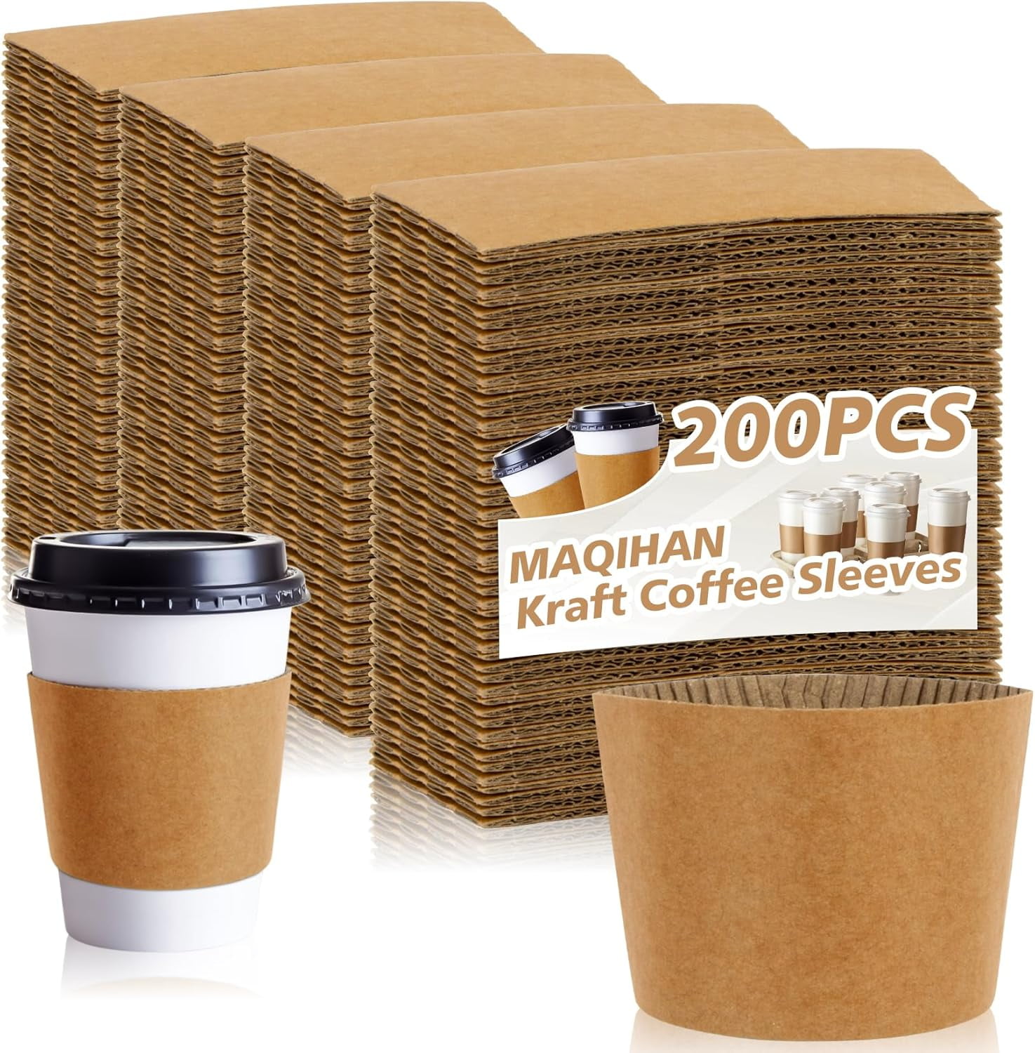 200PCS Coffee Cup Sleeves - Disposable Cozy Beverage Sleeve fits 12 ...