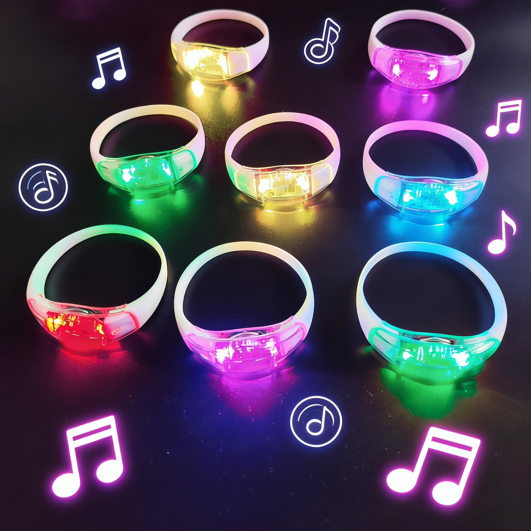 200PCS Colorful Music&Sound Activated Led Bracelets RGB Light Bracelets ...